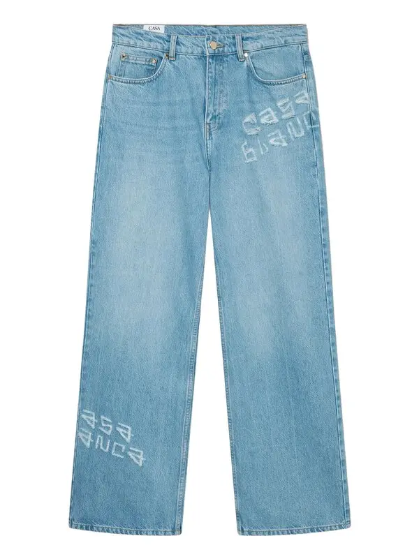 Casablanca Graffiti Distressed Denim Jeans - Light Blue