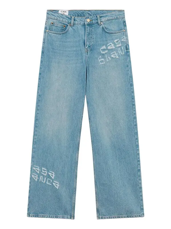 Casablanca Graffiti Distressed Denim Jeans - Multicolor