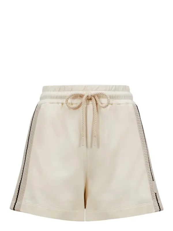 Moncler Cotton Fleece Shorts With Crochet Accent - Natural