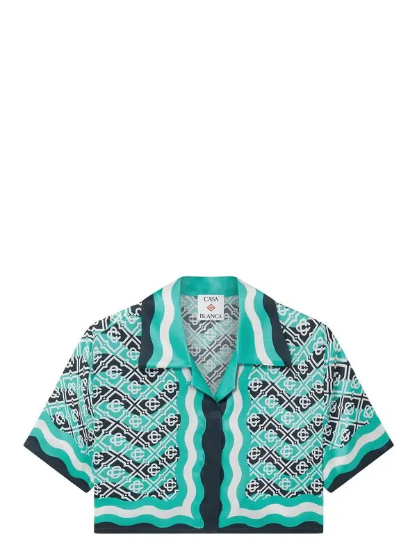 Casablanca Monogram Wave Cropped Short Sleeve Silk Shirt - Multicolor