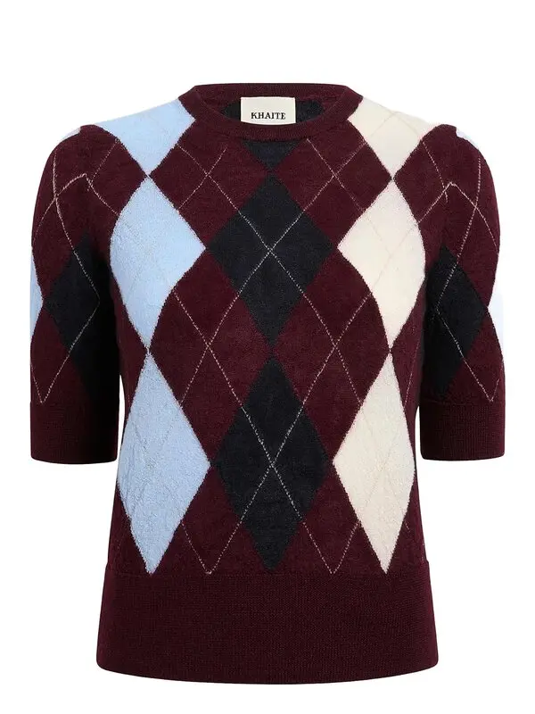 Khaite Anders Argyle Knit Top - Burgundy
