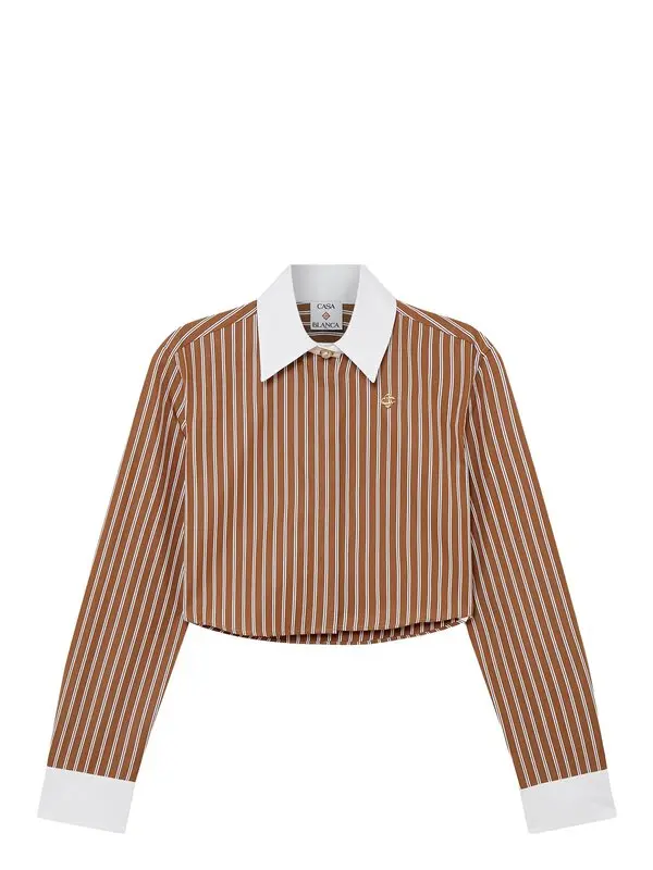 Casablanca Stripe Cropped Long Sleeve Shirt - White