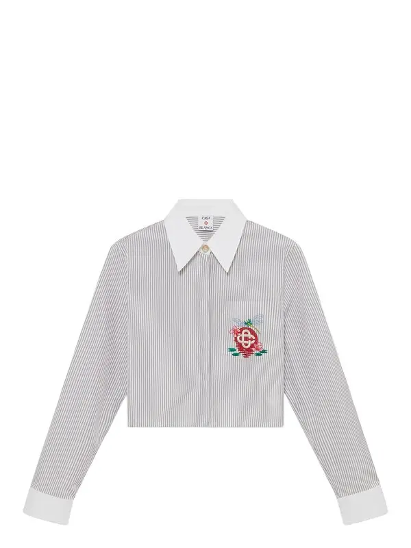 Casablanca Cotton Pinstripe Embroidered Cropped Shirt - White