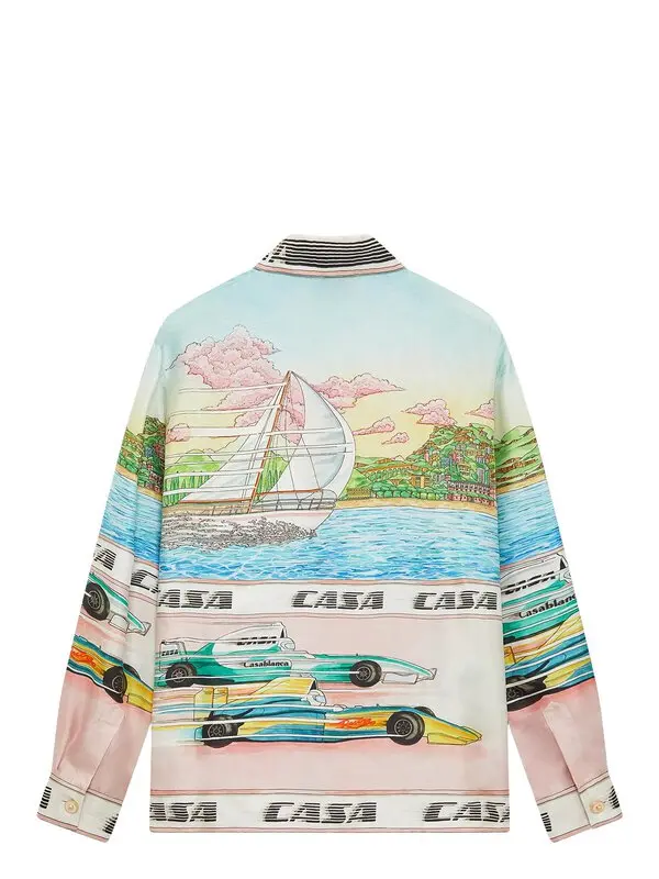 Casablanca The Art Of Racing Long Sleeve Silk Shirt - Blue