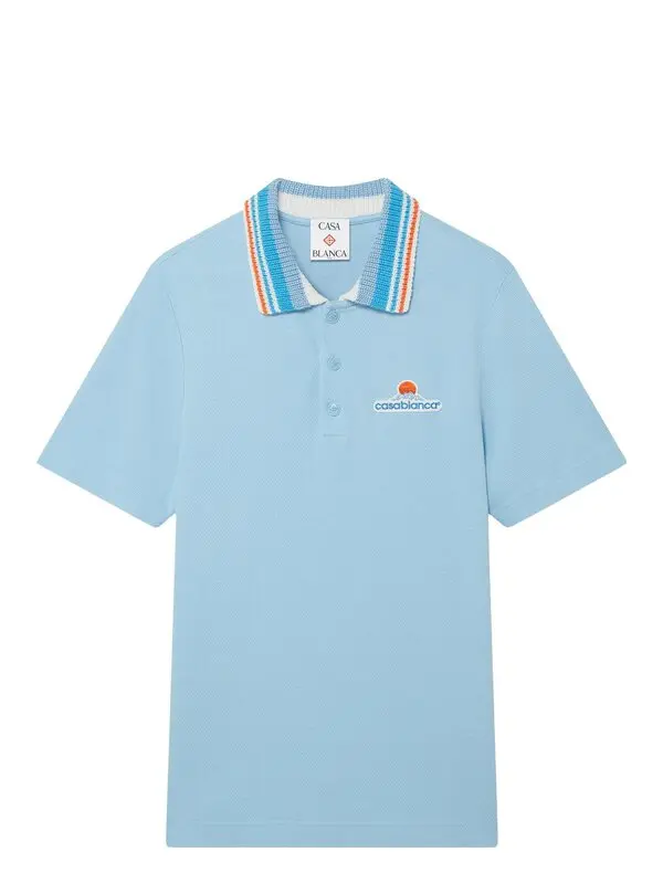 Casablanca Knit Pique Short Sleeve Polo Shirt - Blue