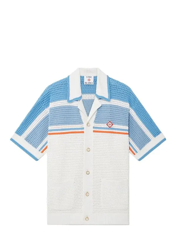 Casablanca Cotton Tennis Short Sleeve Crochet Shirt - Blue