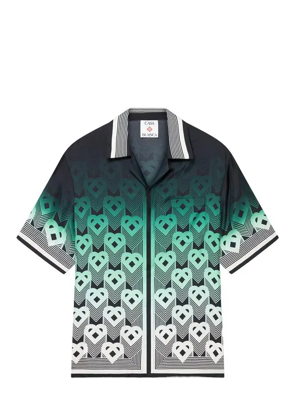 Casablanca Gradient Monogram Short Sleeve Silk Shirt - Green