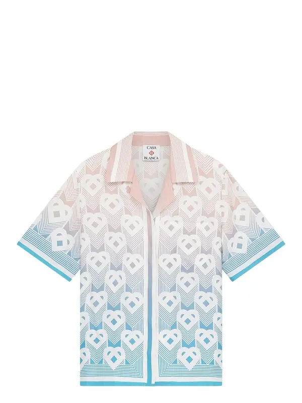 Casablanca Gradient Heart Monogram Silk Short Sleeve Shirt - Blue
