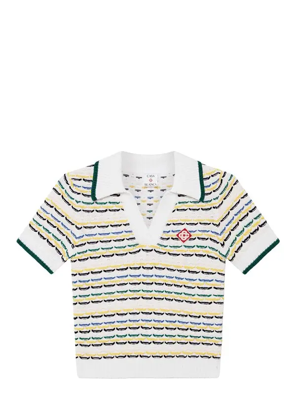 Casablanca Cotton Tuck Stitch Cropped Polo Shirt - Multicolor