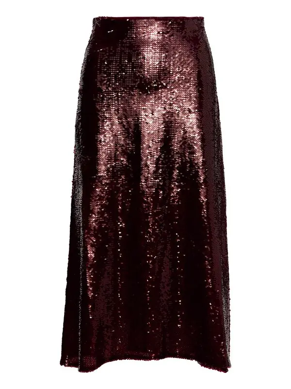 WAKAKUU Alba Sequin Midi Skirt - Burgundy