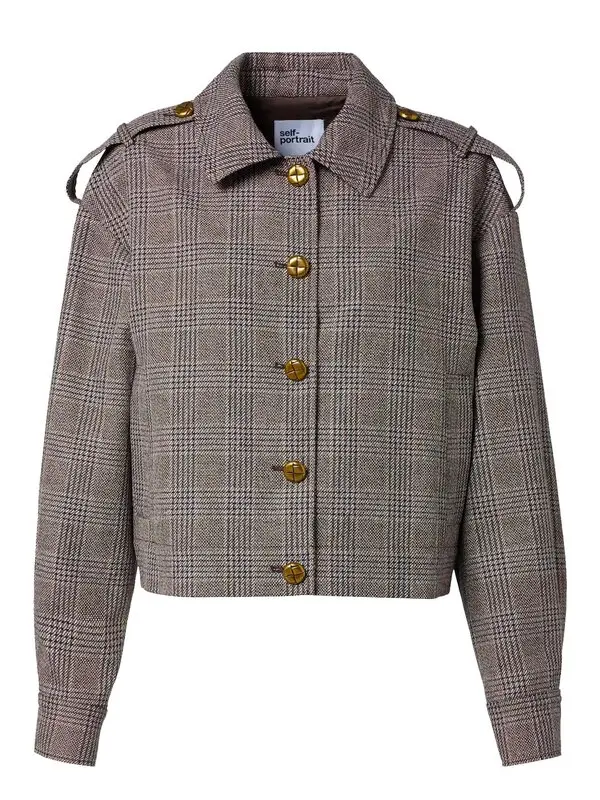 SELF-PORTRAIT Check Jacket - Brown