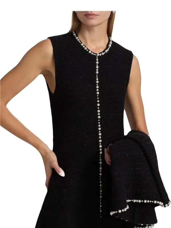 Rickie Freeman For Teri Jon Sleeveless Beaded Metallic Knit Midi Dress - Black