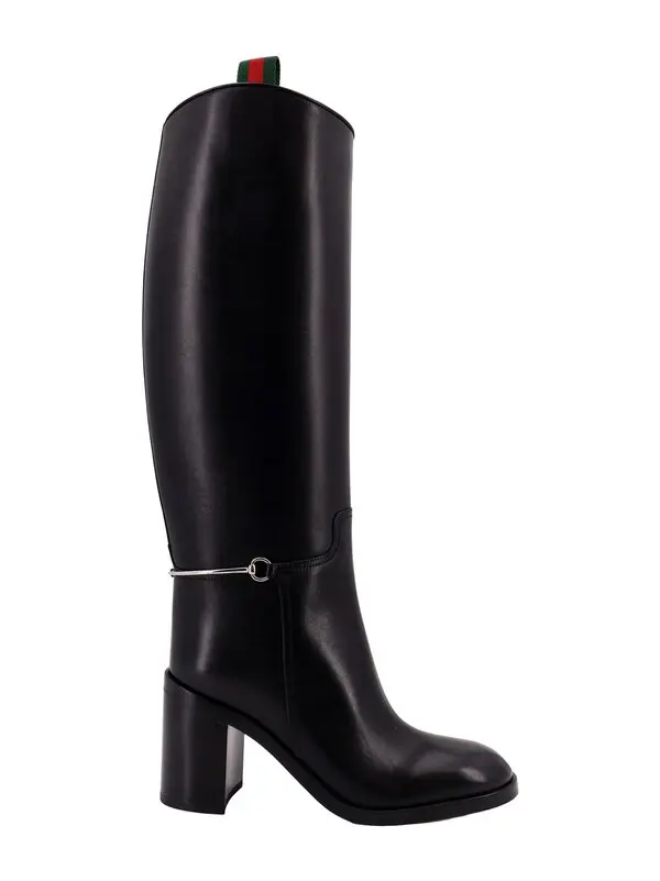Gucci Leather Boots With Horsebit Detail - Black