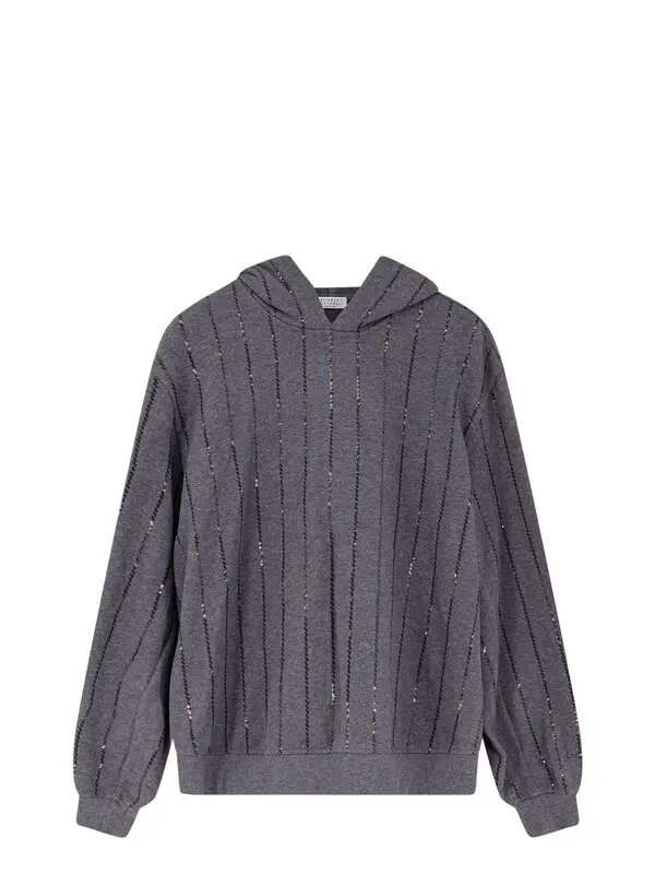 Brunello Cucinelli Cotton Sweatshirt With Sequin Embroidery - Grey
