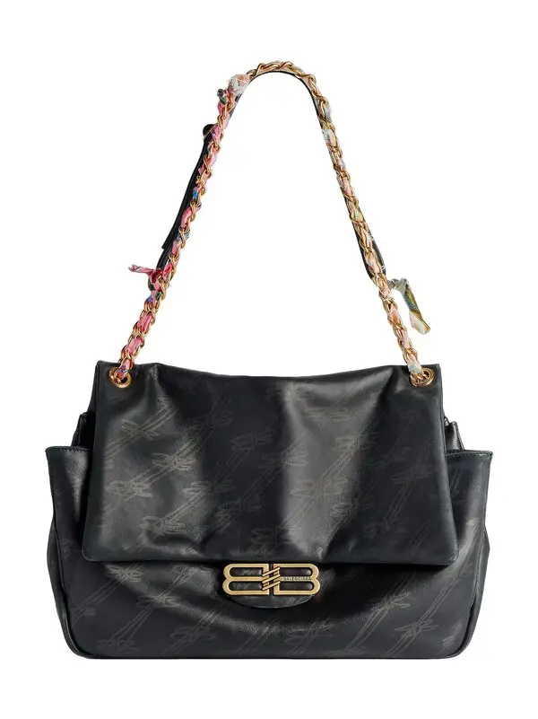 Balenciaga Leather Shoulder Bag With Bb Logo - Black