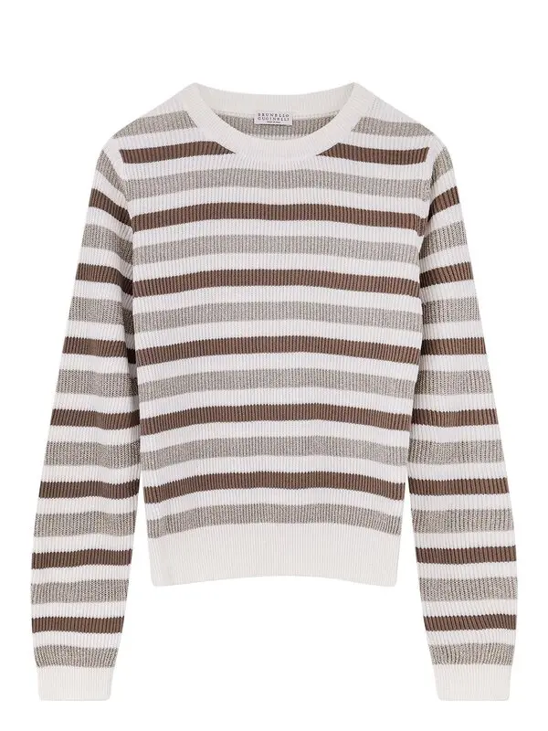 Brunello Cucinelli Striped Cotton Sweater - White