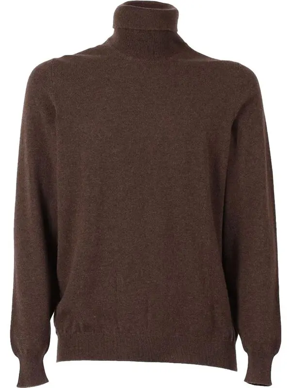 Fedeli High Neck Long Sleeve Knit Sweater - Brown