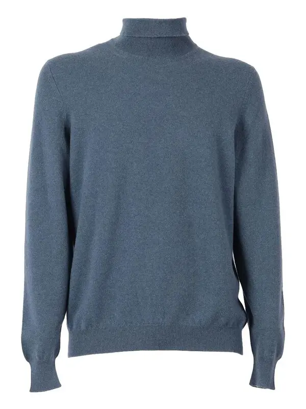 Fedeli Turtleneck Long Sleeve Knit Sweater - Blue