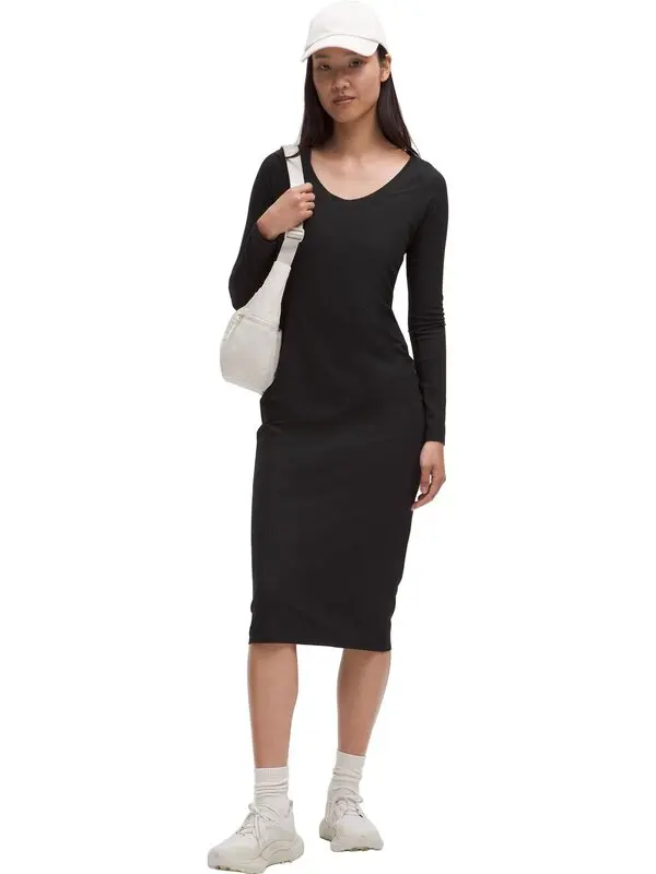 Lululemon Aligned Ribbed Long-sleeve Midi Dress - Black