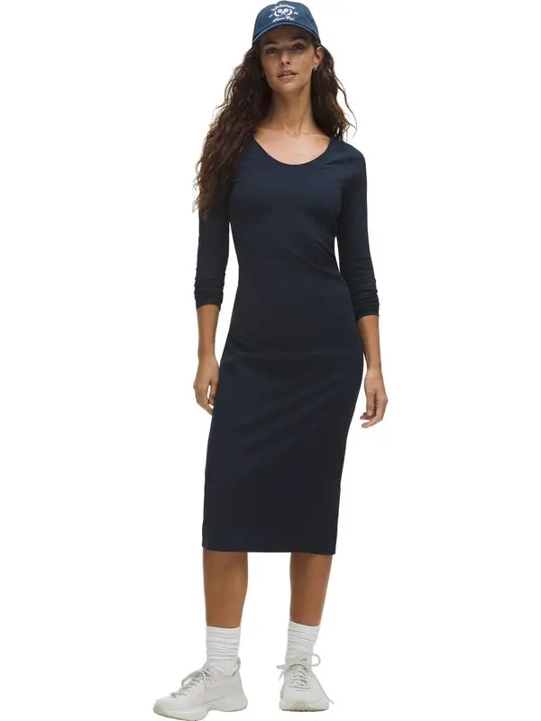 Lululemon Aligned Ribbed Long-sleeve Midi Dress - True Navy