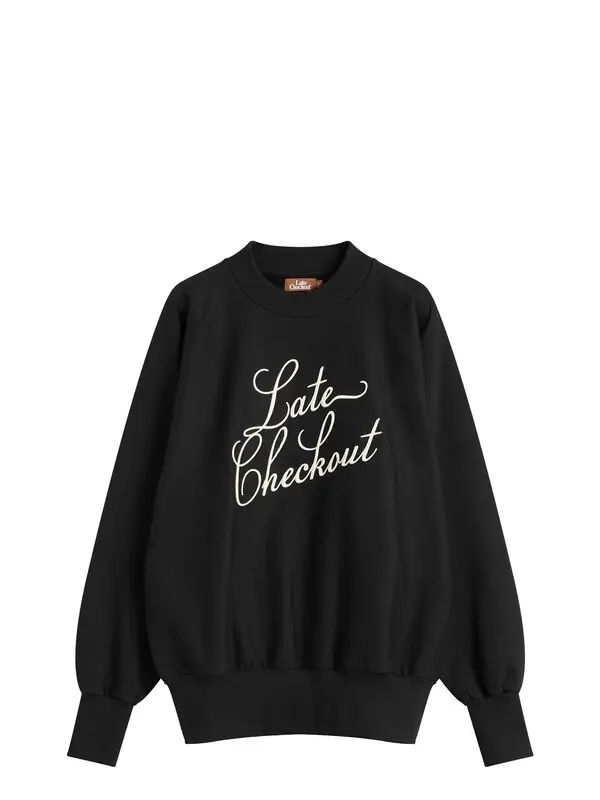 LATE CHECKOUT Script Crewneck Sweatshirt - Black/white