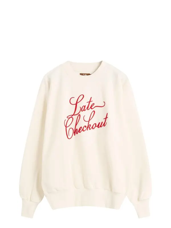 LATE CHECKOUT Script Crewneck Sweatshirt - White/red