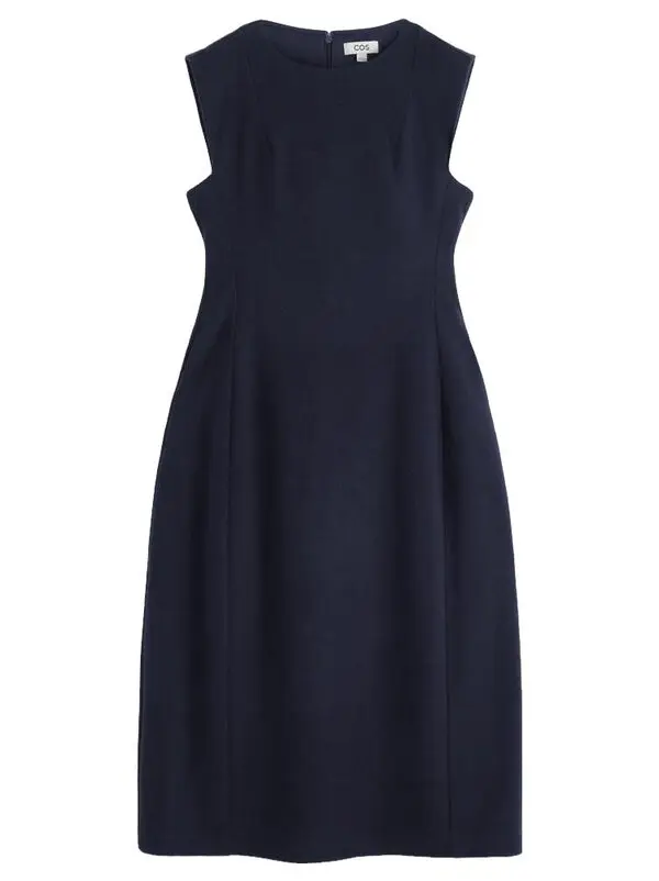 Cos Sculpted Brushed Wool Midi Dress - Navy