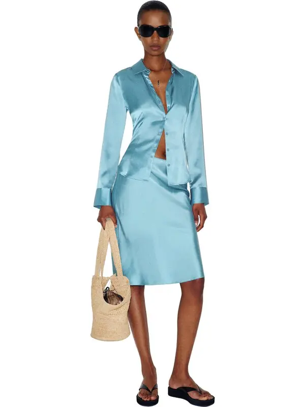 REFORMATION Layla Silk Skirt - Blue