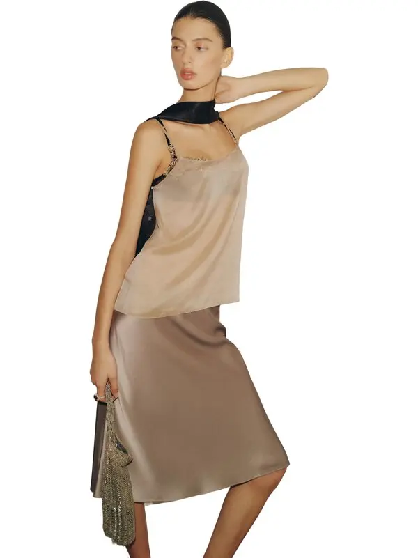 REFORMATION Layla Silk Skirt - Natural