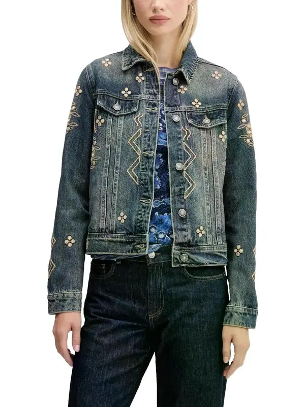 Desigual Embroidered Denim Jacket - Blue