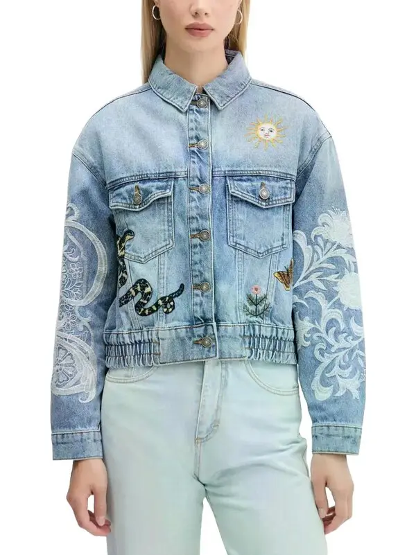 Desigual Embroidered Denim Trucker Jacket - Blue