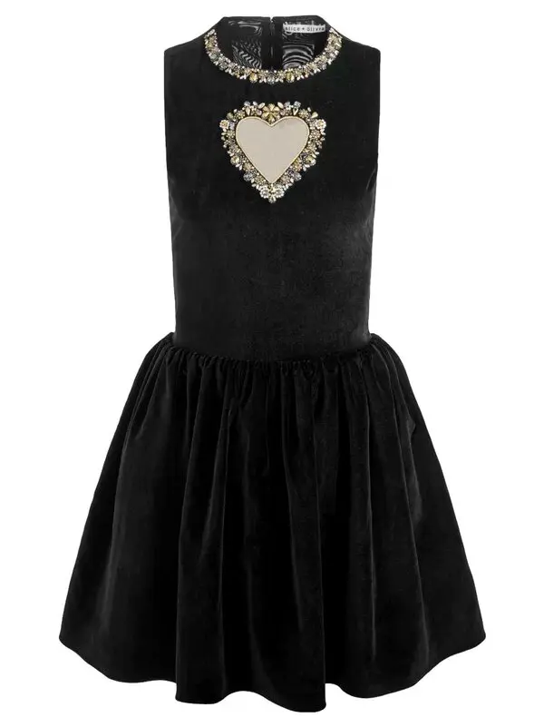 Alice + Olivia Ella Embellished-heart Mini Dress - Black
