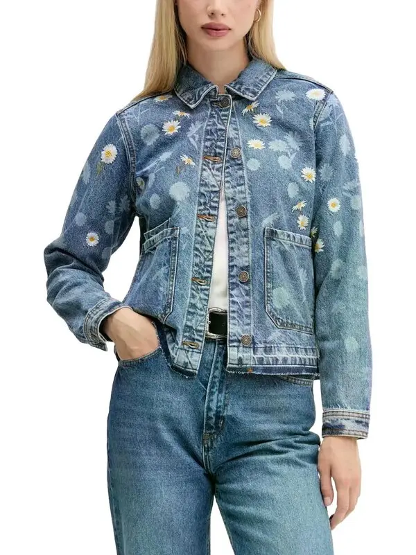 Desigual Floral-embroidered Denim Jacket - Blue