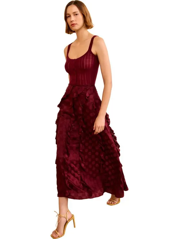 Ulla Johnson Poppy Cascading Ruffle Midi Skirt - Claret