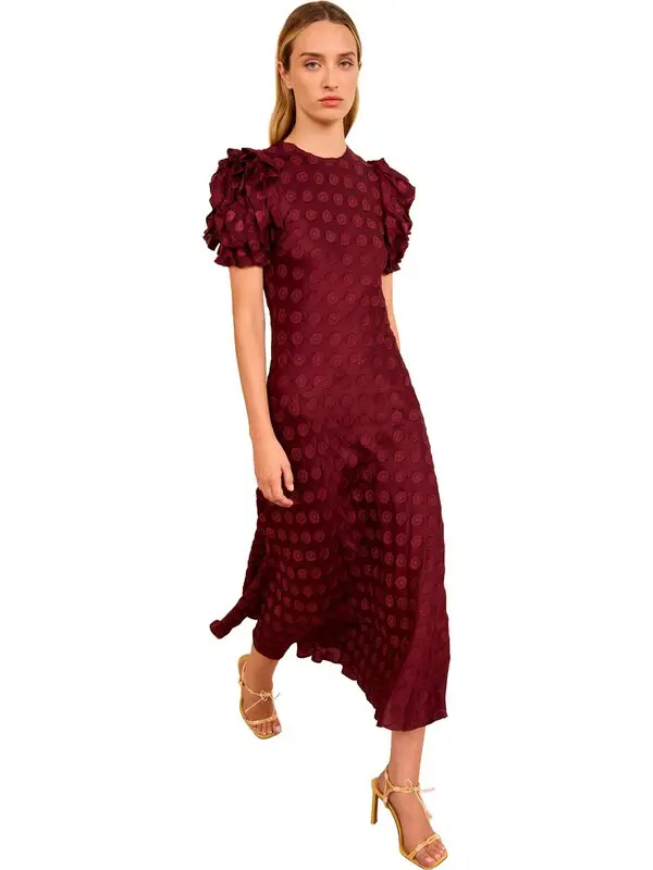 Ulla Johnson Elvia Ruffle Sleeve Midi Dress - Claret