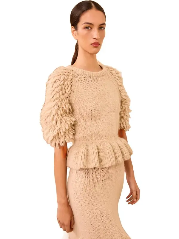 Ulla Johnson Selene Peplum Pullover Knit Sweater - Alabaster