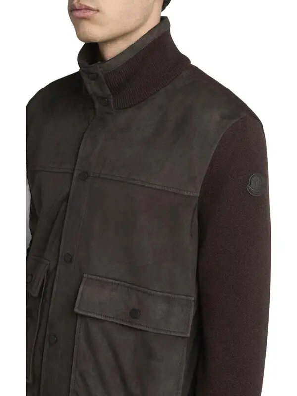 Moncler Wool And Suede Snap-front Cardigan - Brown