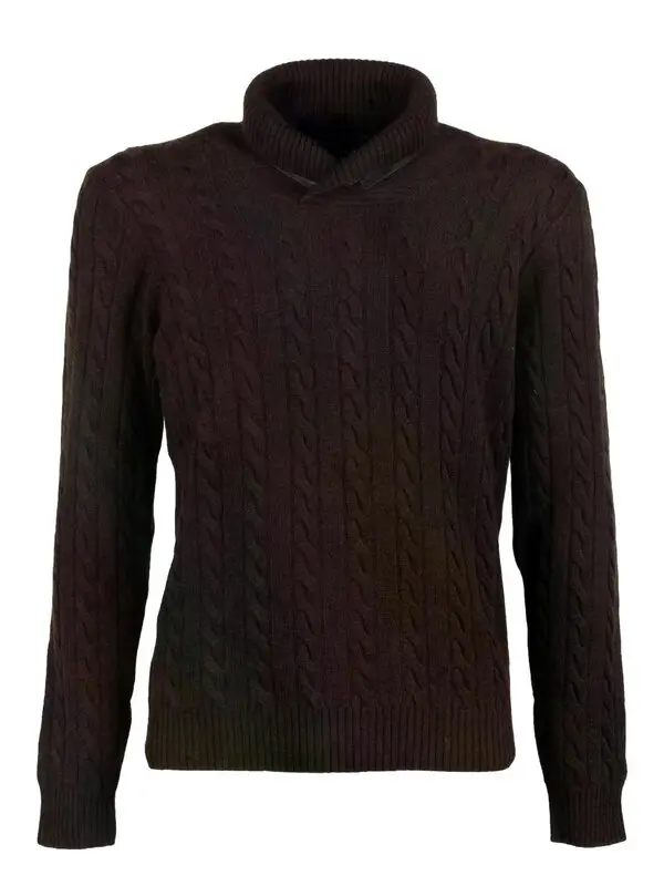 MOORER Cable-knit Roll-neck Sweater - Brown