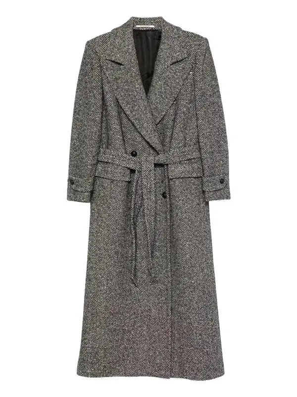 Tagliatore Herringbone Pattern Belted Coat - Grey