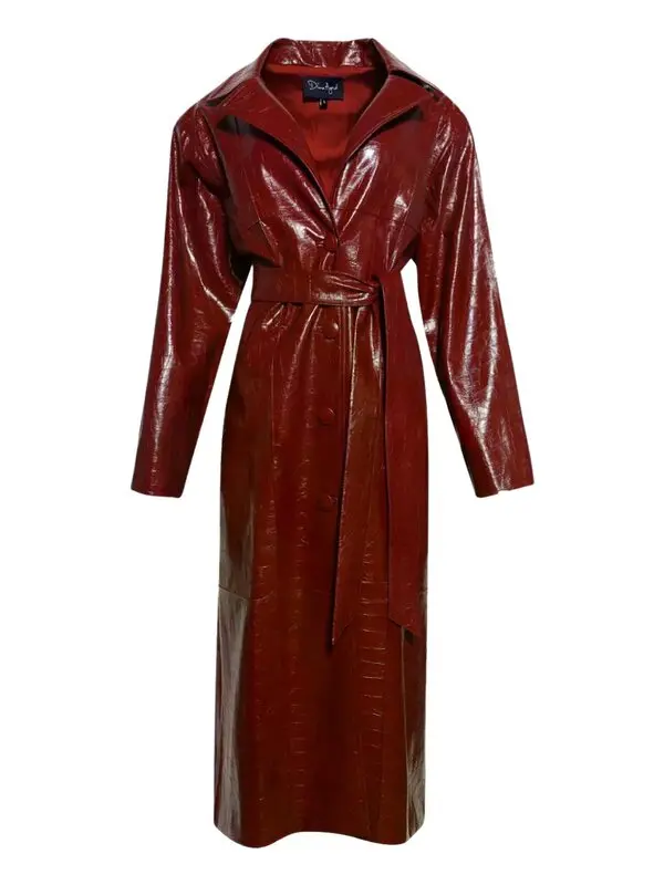 DIMA AYAD Leather Belted Coat - Red