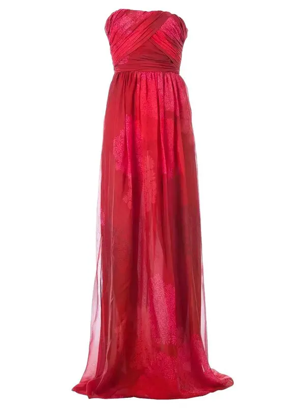 Giambattista Valli Floral Print Strapless Maxi Dress - Red
