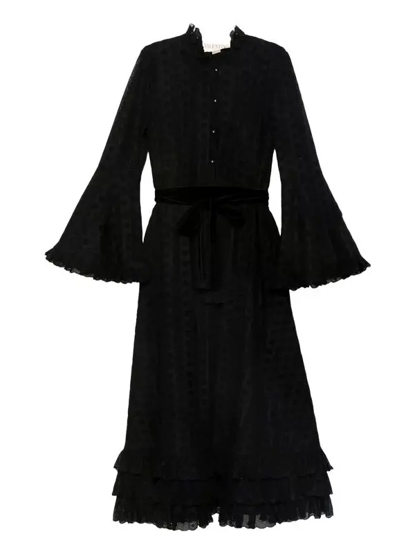Valentino Garavani Ruffled Bell-sleeve Dress - Black