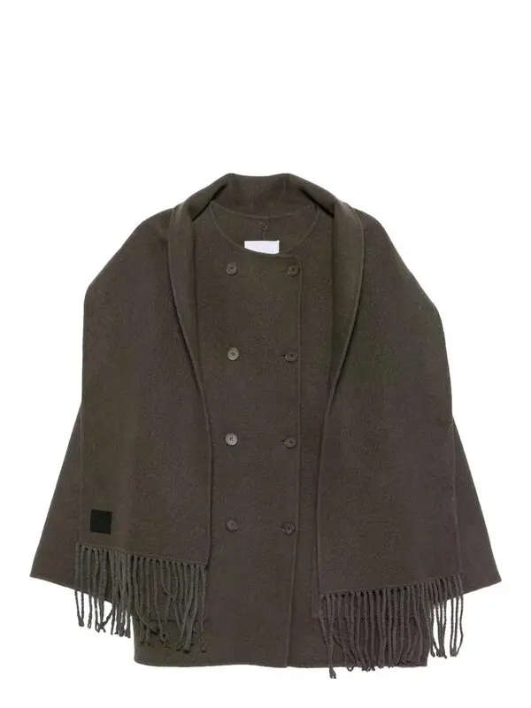 ISABELLE BLANCHE Fringed Scarf-detail Coat - Green