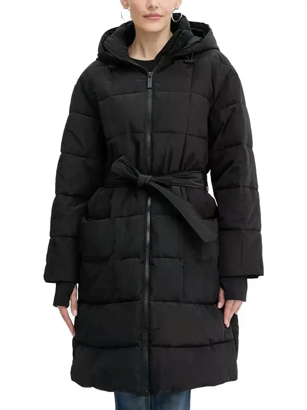 Armani Exchange Hooded Belted Quilted Coat - Black