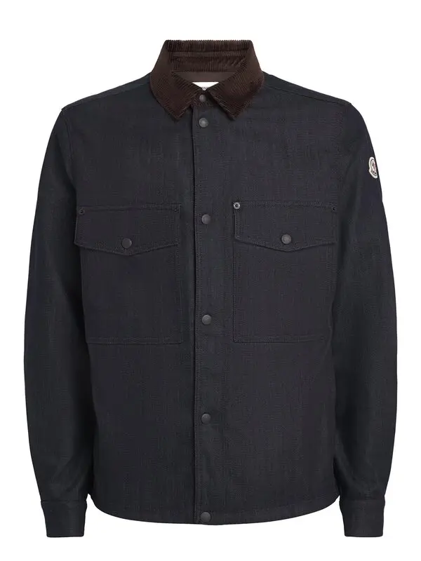 Moncler Corduroy-trim Denim Shirt Jacket - Blue