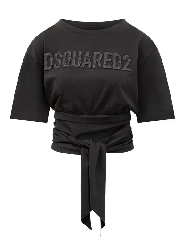 Dsquared2 T-shirt With Logo And Knot Detailing - Black