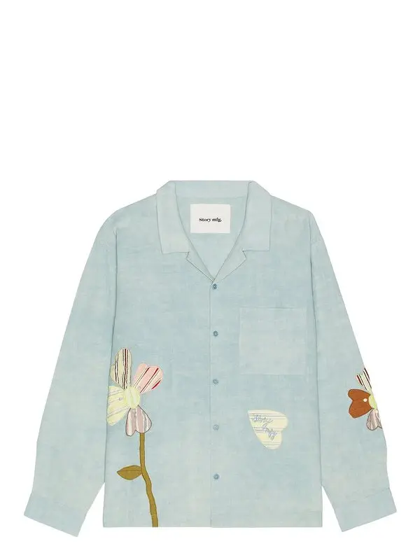 STORY MFG. Greetings Long Sleeve Shirt In Baby Blue - Blue Pansy