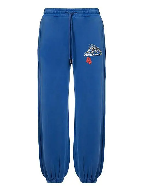 GODMADE Brand-print Straight-leg Cotton-jersey Jogging Bottoms - Blue
