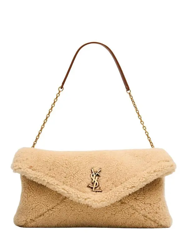 Saint Laurent Envelope Shearling Shoulder Bag - Ivory