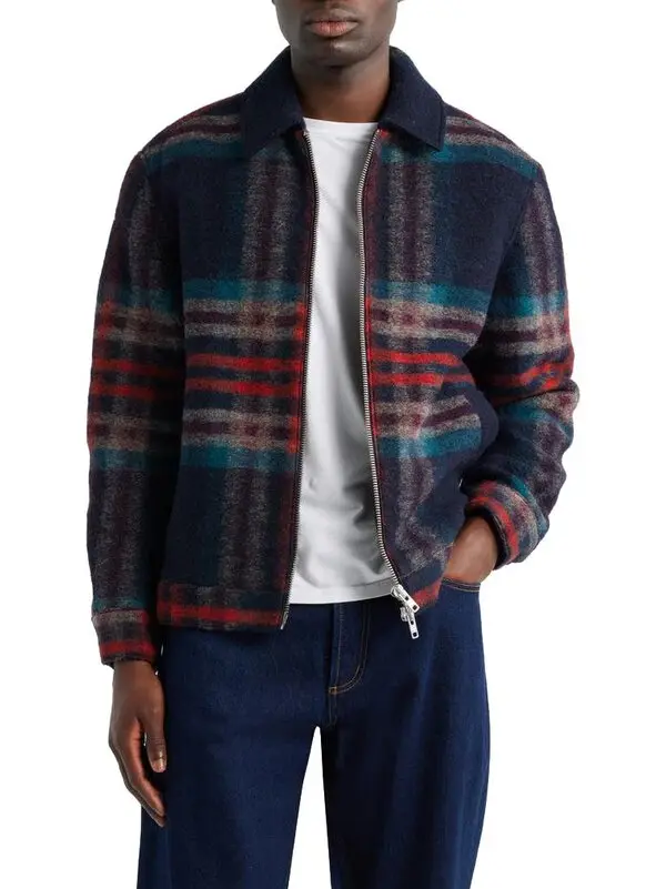 WAX LONDON Heath Wool Blend Bomber Jacket - Navy/multi